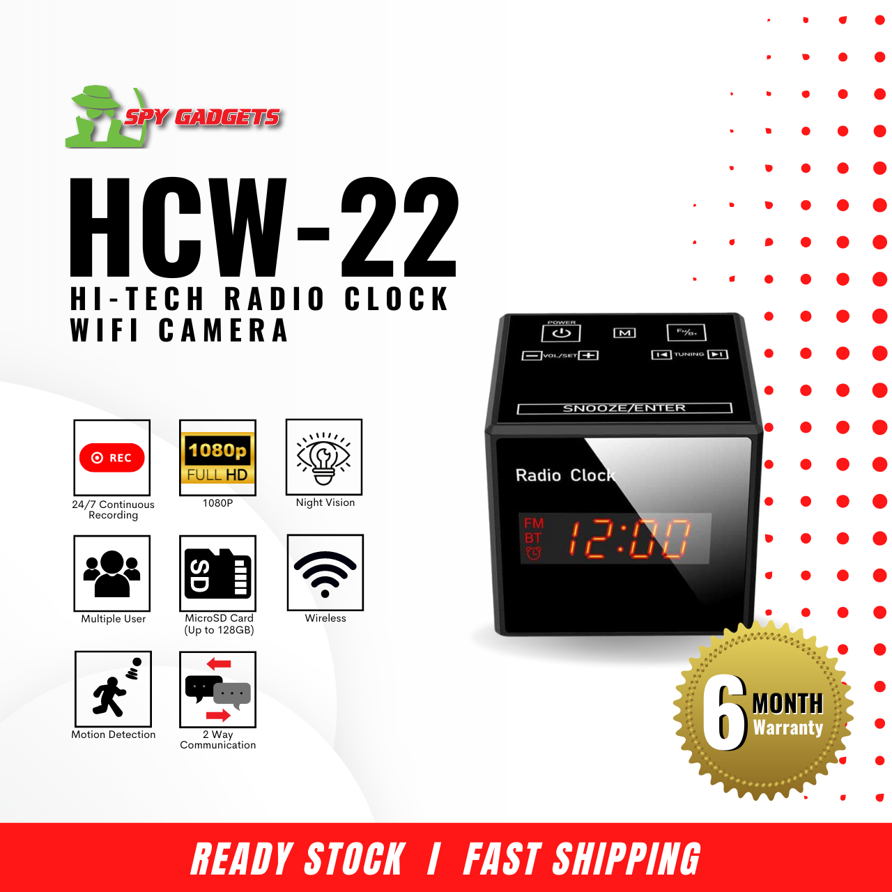 HI-TECH RADIO CLOCK WIFI CAMERA - Spygadgets